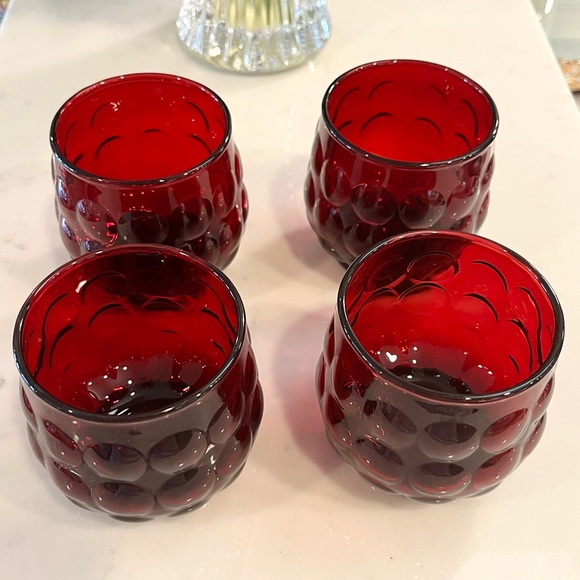 Vintage | Dining | Vintage Holiday Glasses Ruby Red Bubble Depression ...